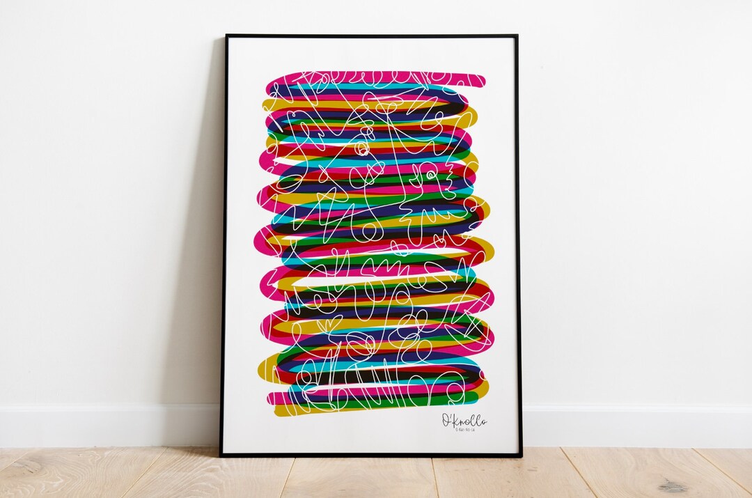 Multicolour Colourful Wall Poster Print Monochrome Line Doodle African ...