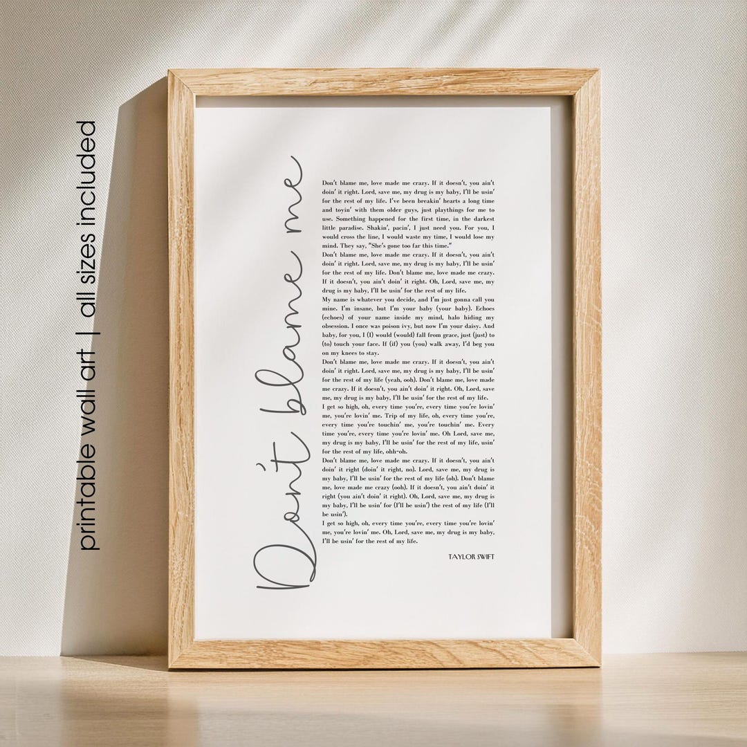 Don't Blame Me Printable Poster Taylor Swift Song Lyrics Art ...