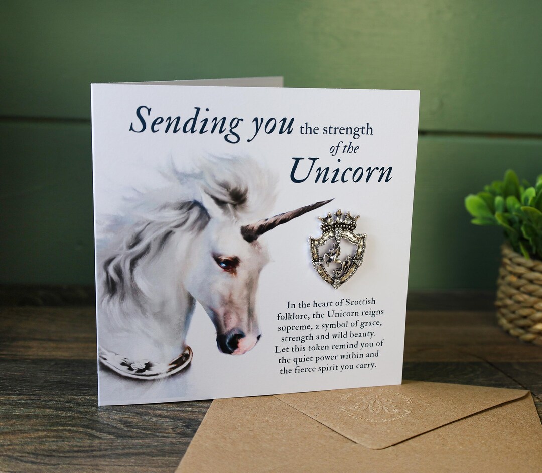 Scottish Unicorn Motivational Encouragement Card Courage Token Brooch ...