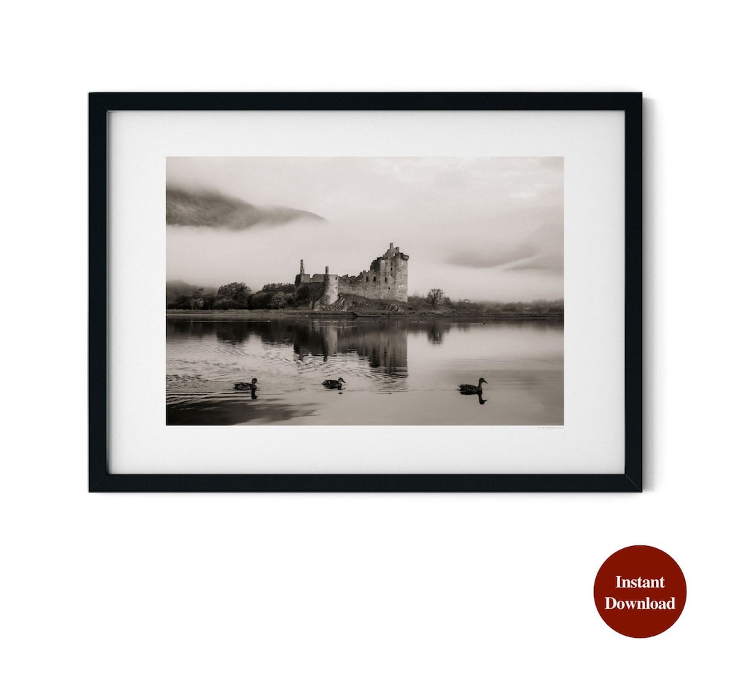 SCOTLAND Print INSTANT DOWNLOAD, Kilchurn Castle, Monochrome, High ...