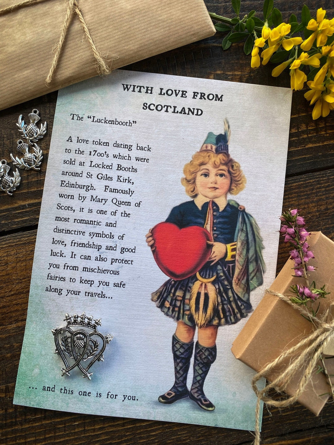 Scottish Love Card With Token 'luckenbooth' Pin Brooch Souvenir Gift Good Luck Friendship ...
