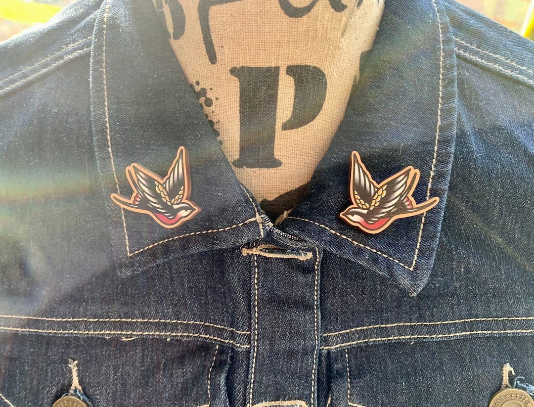 2 PACK Swallows Traditional Tattoo Wooden Pins Flash Art Old School ...