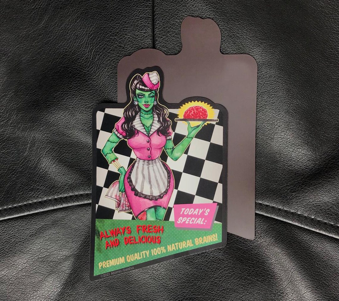 50s Diner Zombie Girl Fridge Magnet Watercolor Illustration Brains ...
