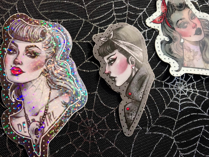 3 PACK Psychobilly Girls Holographic Vinyl Stickers 50s | Etsy