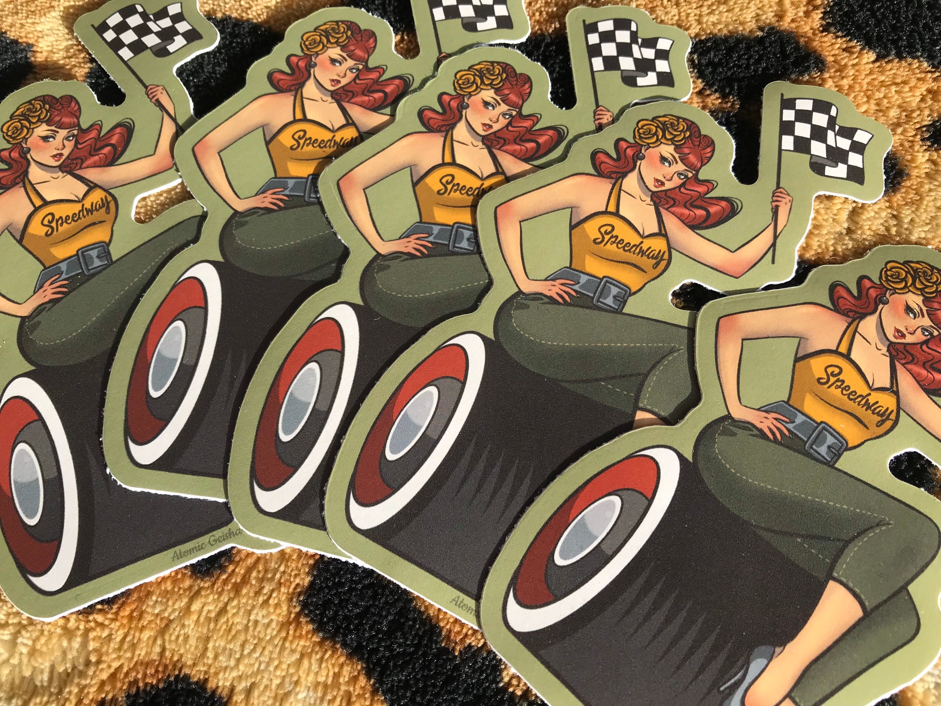 50s Vintage Racers Pinup Girls Vinyl Stickers Speedway Rockabilly Retro ...