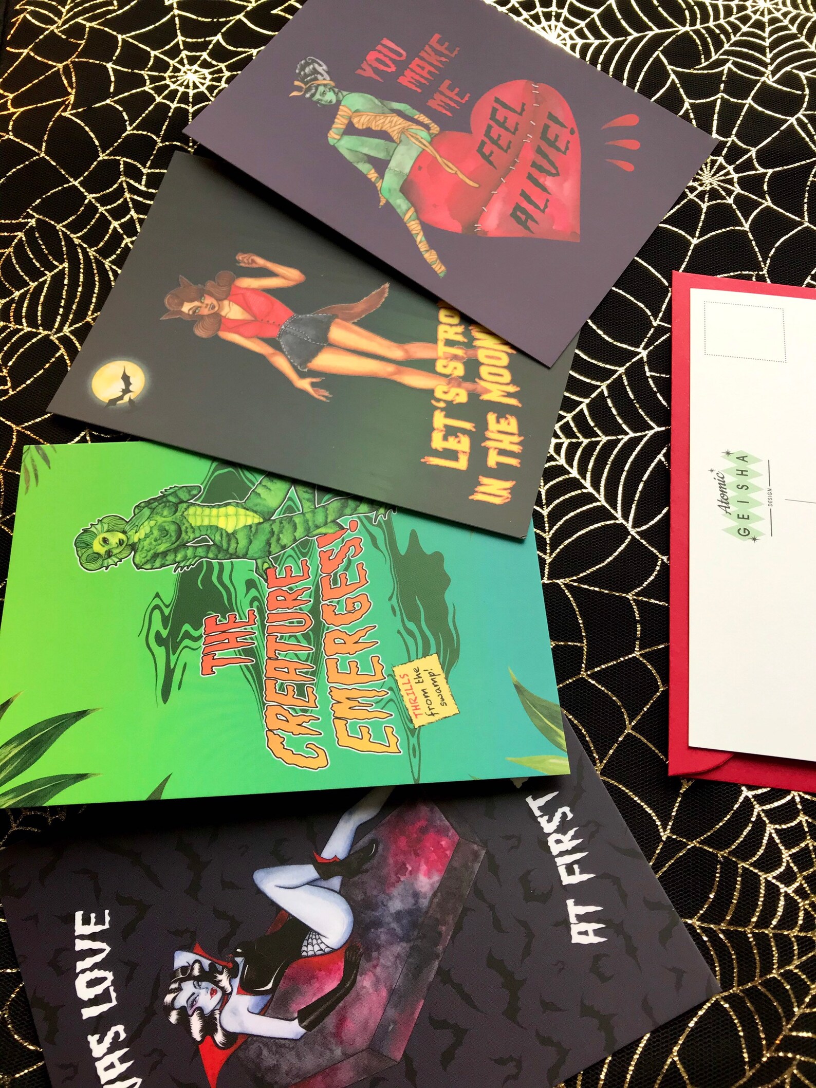 Monster Mash 4 Pack Postcards A6 Watercolor Retro Pinup Girls - Etsy