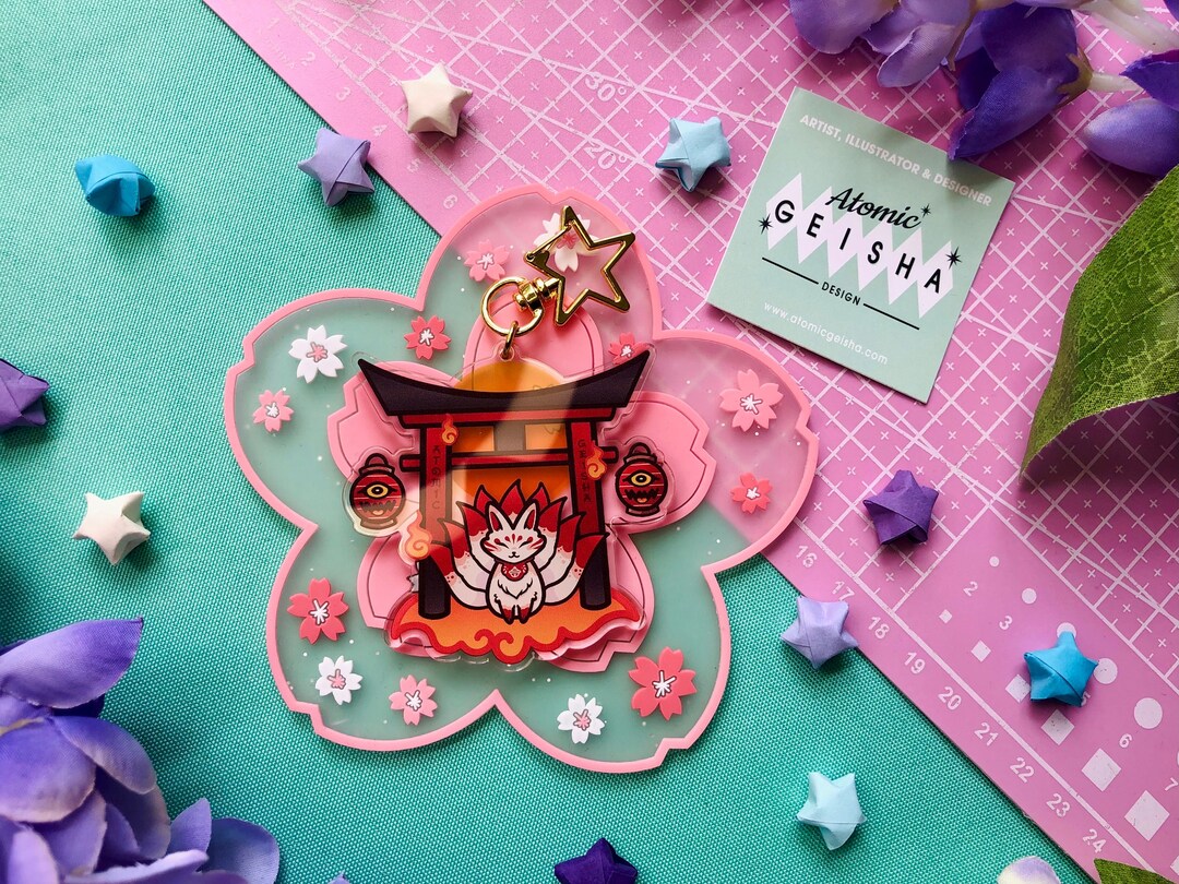 Kitsune Torii Gate Inari Shrine Double-sided Clear Acrylic Keychain ...