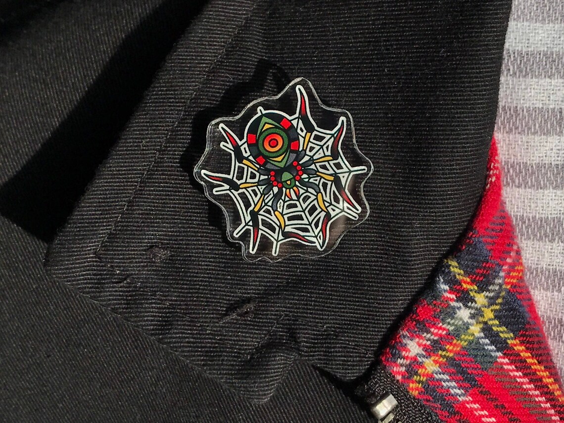 Traditional Spider Tattoo Acrylic Pin Flash Art Old School | Etsy