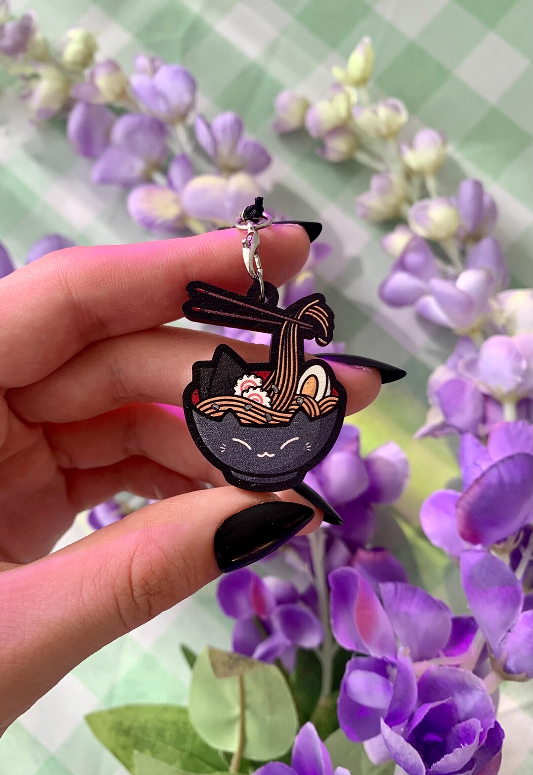 Neko Ramen Wooden Phone Charm Cat Meow Noodles Shoyu Sushi Kawaii Art ...