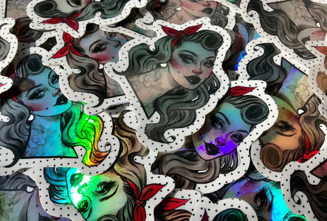 3 PACK Psychobilly Girls Holographic Vinyl Stickers 50s | Etsy
