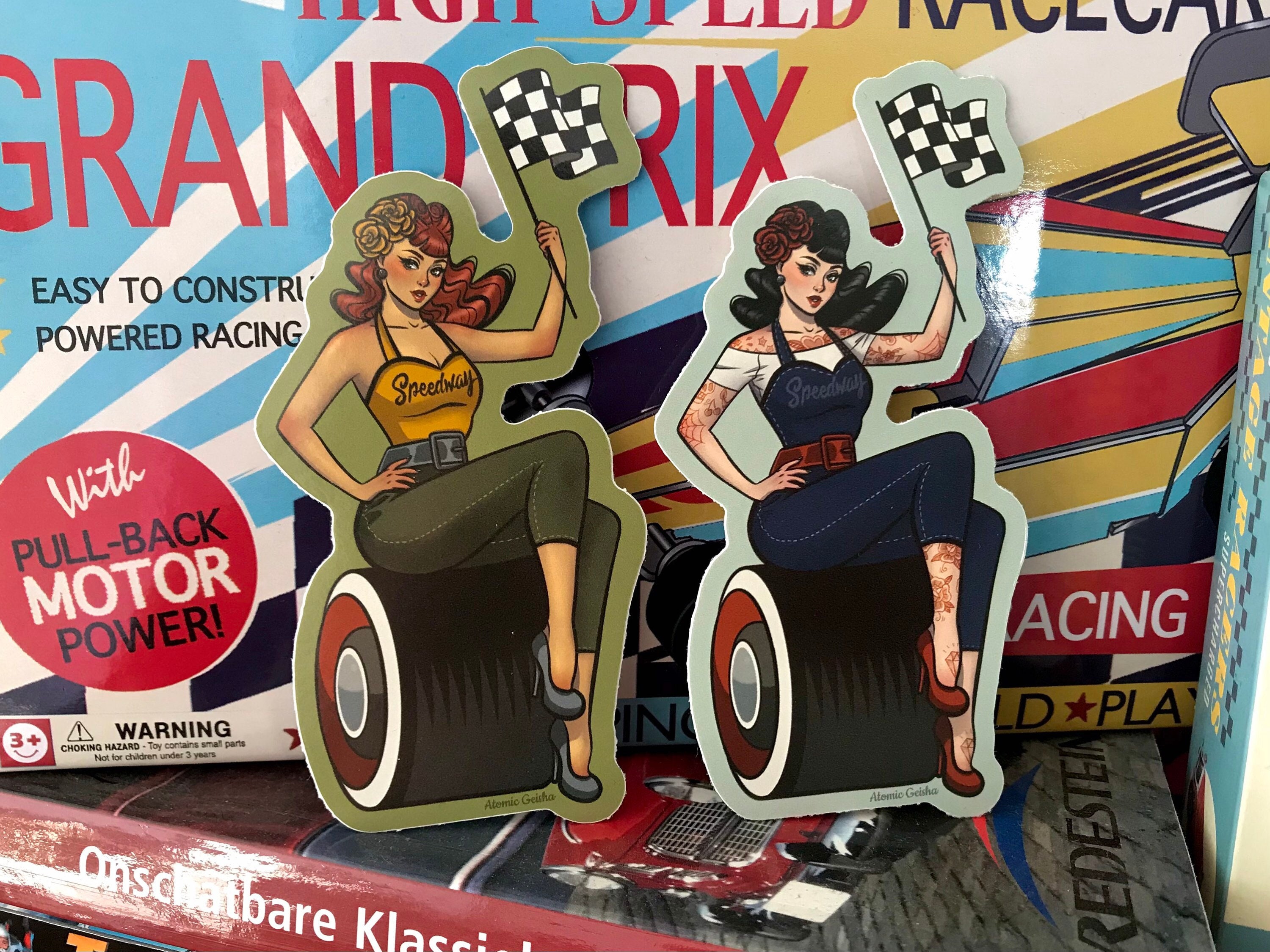50s Vintage Racers Pinup Girls Vinyl Stickers Speedway Rockabilly Retro ...