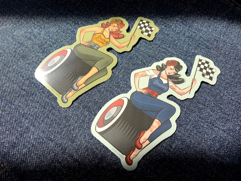 50s Vintage Racers Pinup Girls Vinyl Stickers Speedway Rockabilly Retro ...