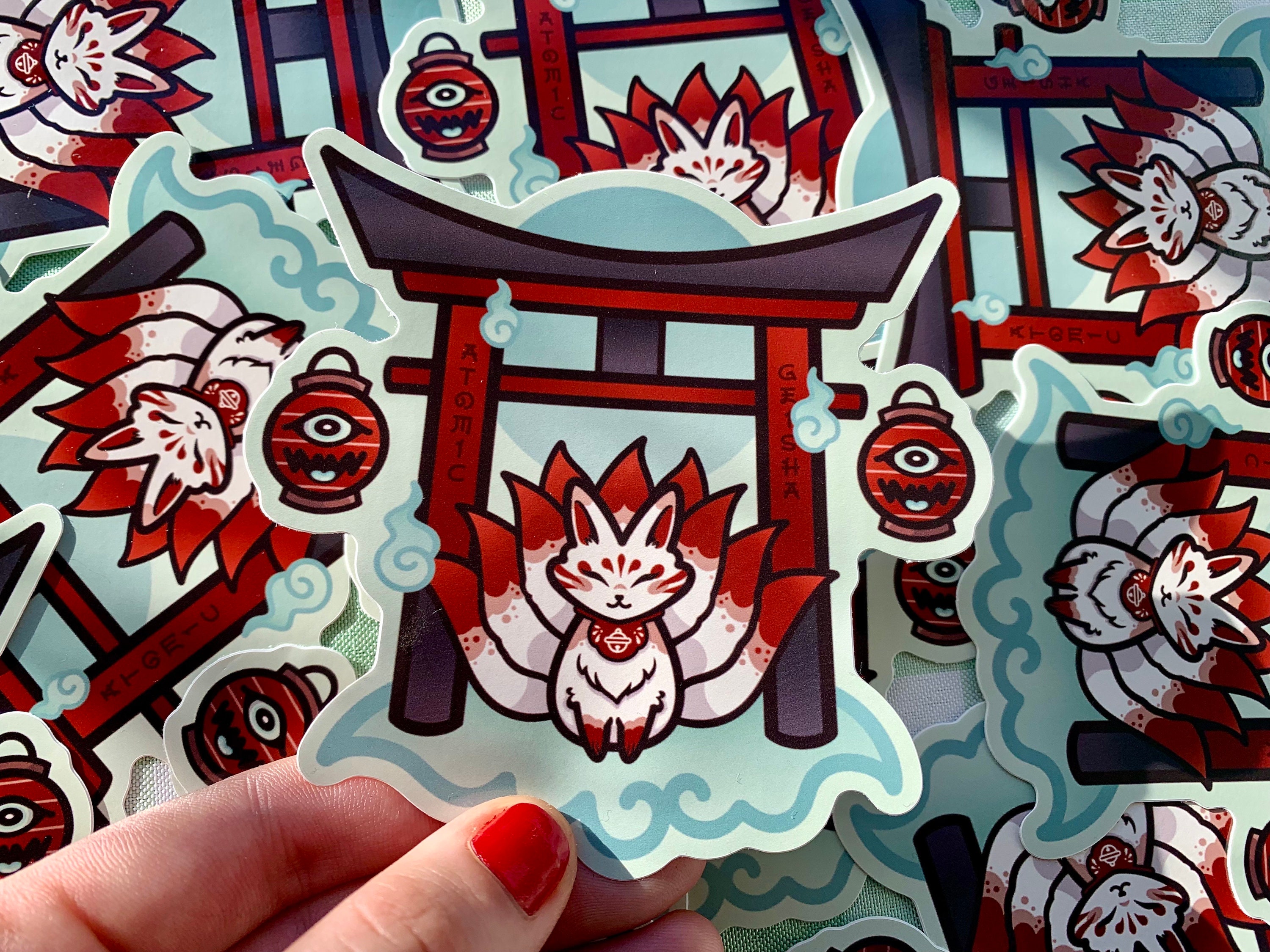 Kitsune Torii Gate Inari Shrine Sticker Kawaii Art Cute Fox Yokai Anime ...