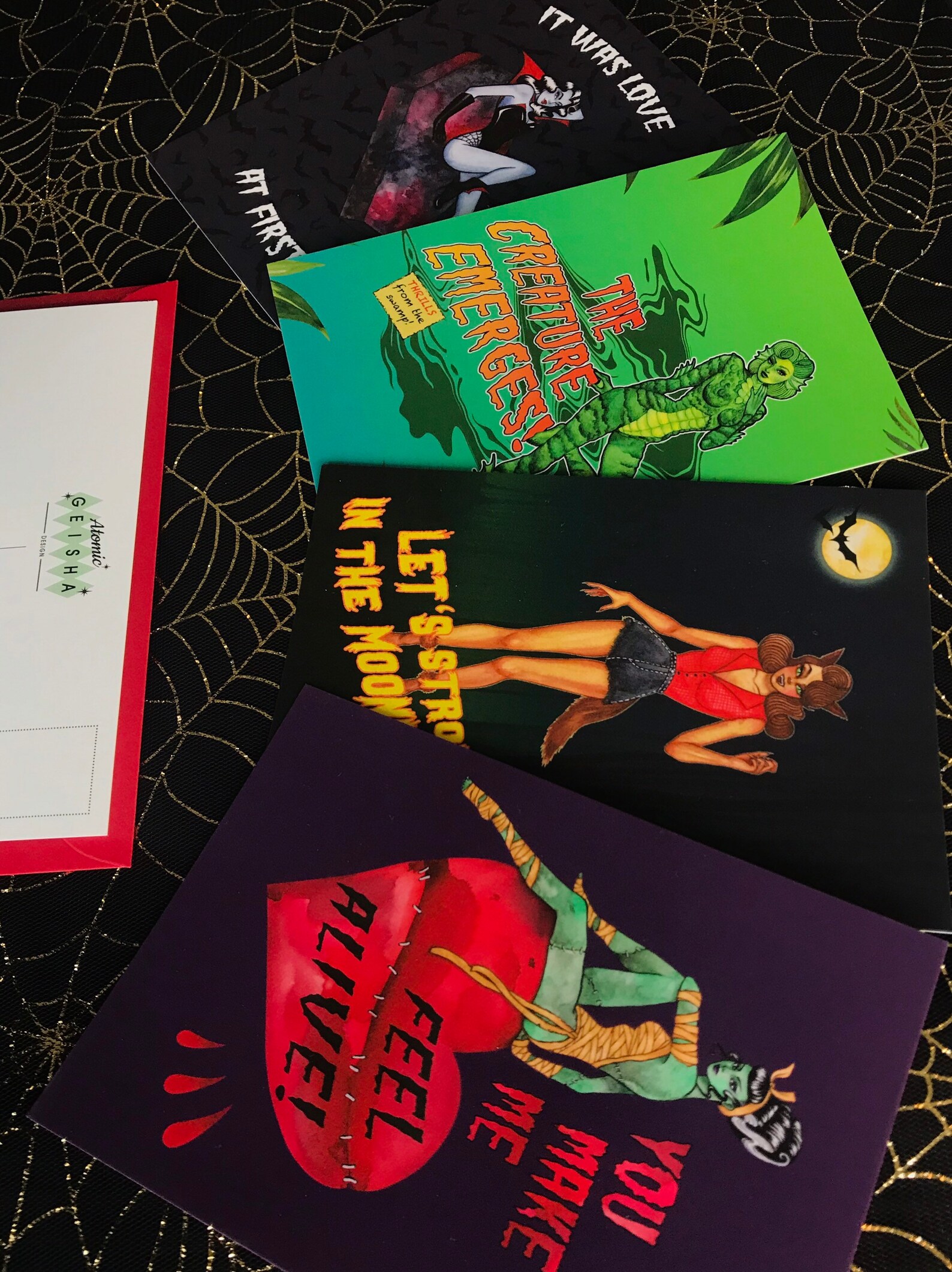 Monster Mash 4 Pack Postcards A6 Watercolor Retro Pinup Girls - Etsy
