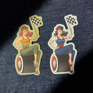 50s Vintage Racers Pinup Girls Vinyl Stickers Speedway Rockabilly Retro ...