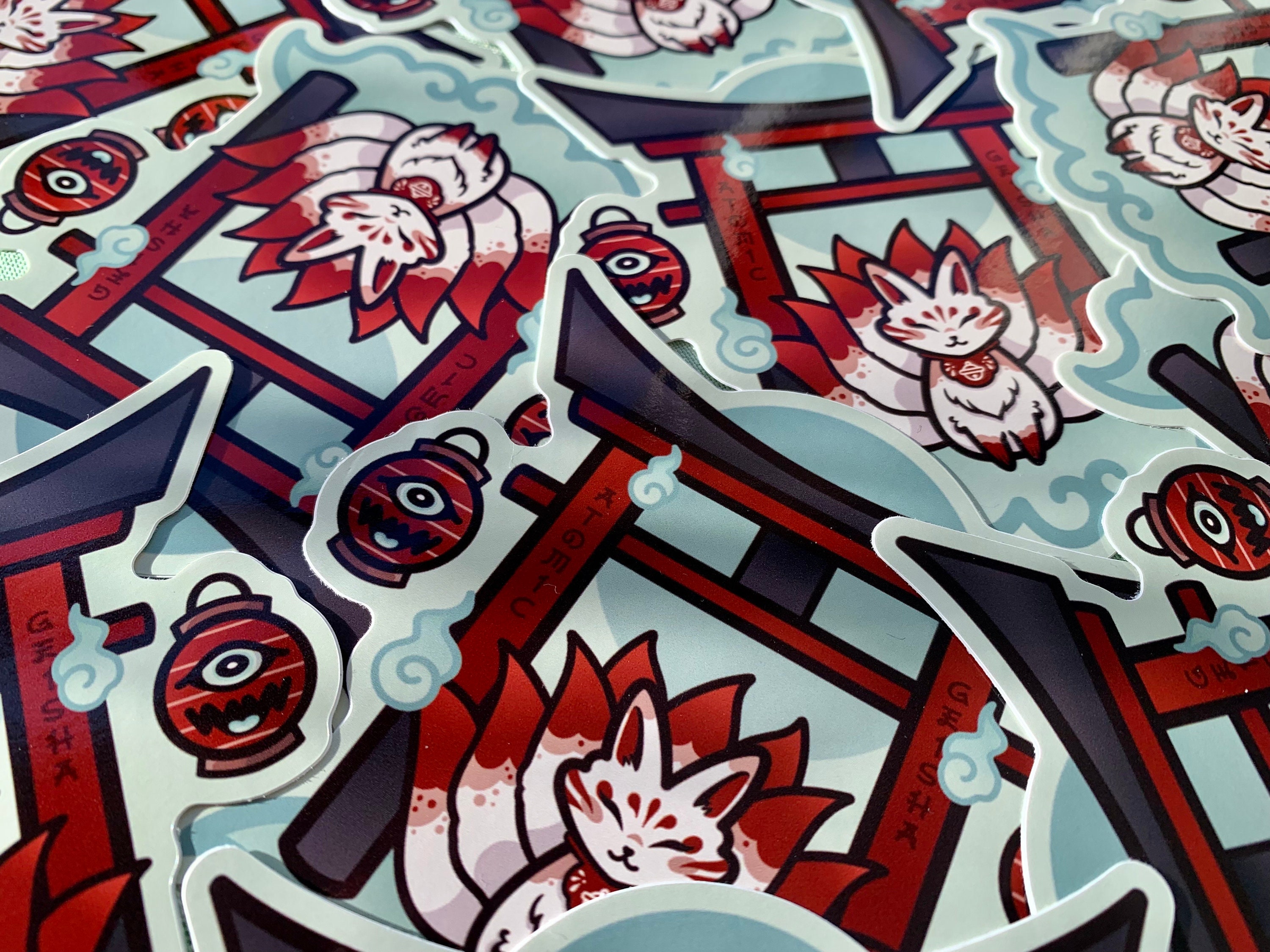 Kitsune Torii Gate Inari Shrine Sticker Kawaii Art Cute Fox Yokai Anime ...