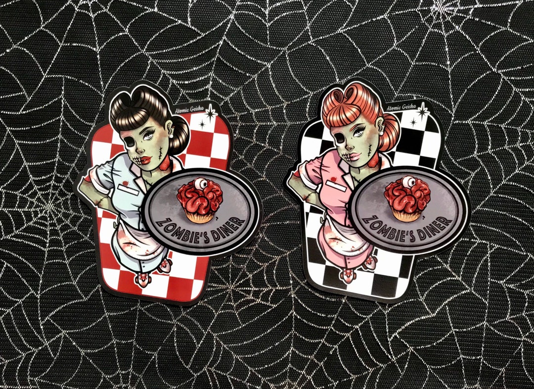 50s Diner Zombie Girl Fridge Magnet Brain Muffins Retro Vintage Pinup ...