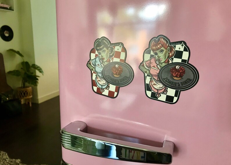50s Diner Zombie Girl Fridge Magnet Brain Muffins Retro Vintage Pinup ...