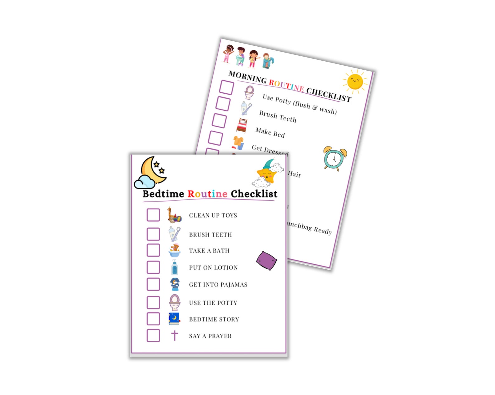 Kids Morning/bedtime Checklist Printable | Chore Chart | Kid Routine ...