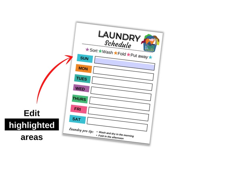 Editable Laundry Schedule | Printable Laundry Schedule - Etsy