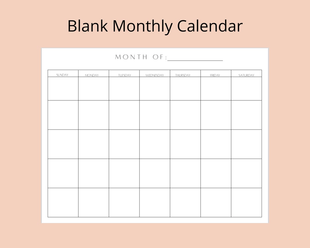 Monthly Blank Calendar, Simple Calendar, 11 X 8.5 Inches, Horizontal ...