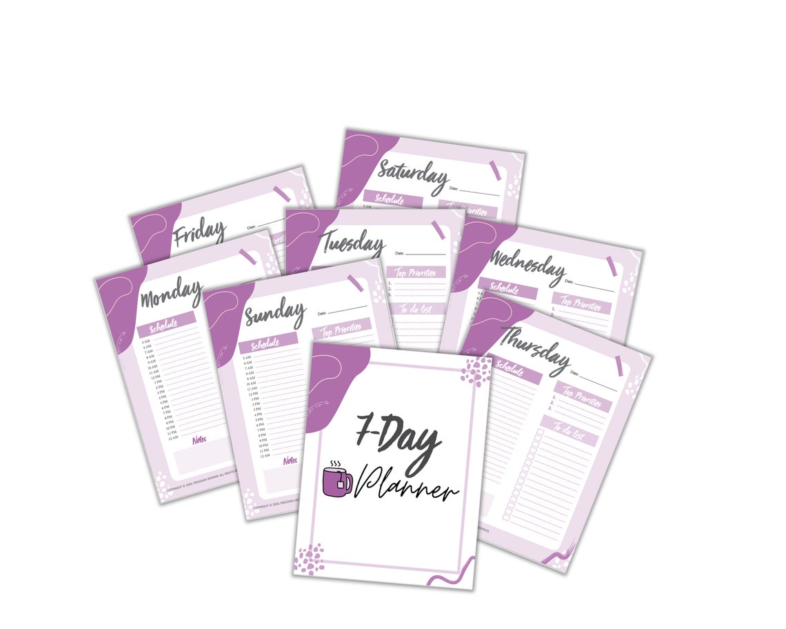 7 Day Planner | Printable | PDF | Instant Download - Etsy