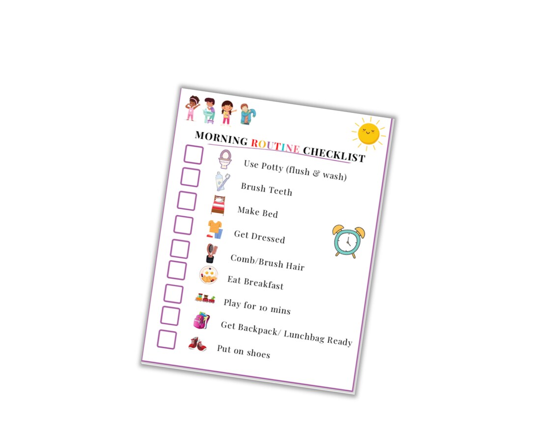 Kids Morning/bedtime Checklist Printable | Chore Chart | Kid Routine ...