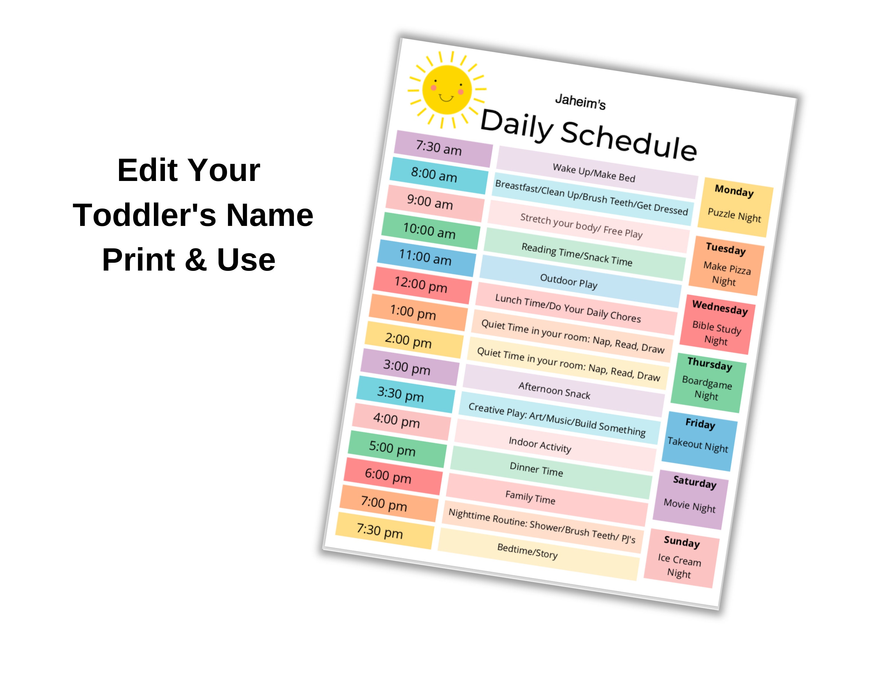 Editable Toddler Schedule|toddler Schedule Printable|toddler Schedule ...