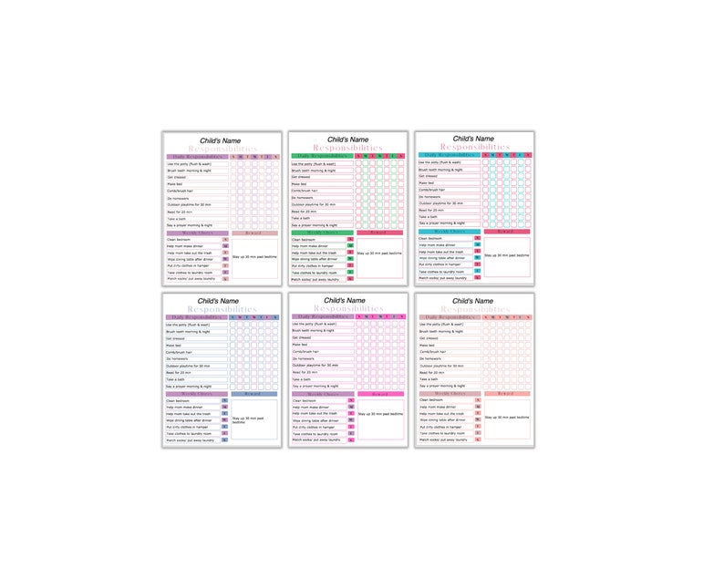Kids Printable Chore Chart, Chore List for Kids, Instant Download Kid's ...