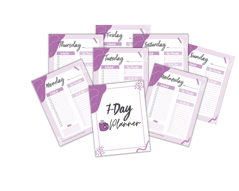 7 Day Planner | Printable | PDF | Instant Download - Etsy