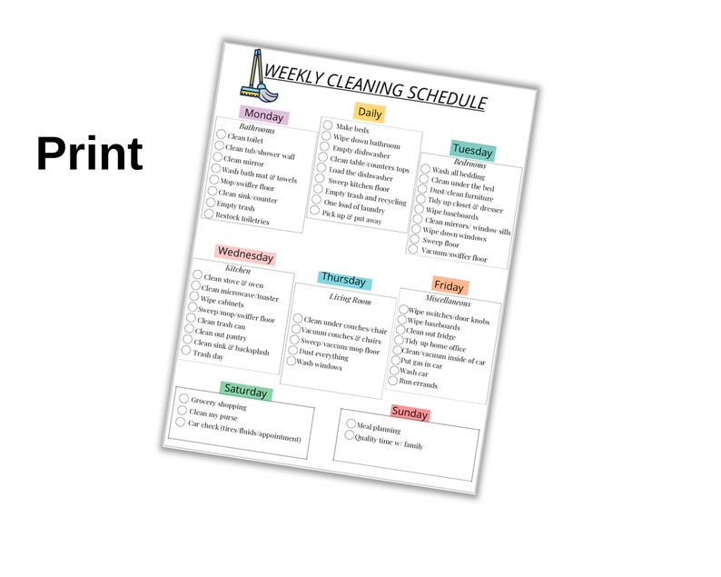 Cleaning Schedule| Cleaning Schedule Template| Editable Weekly Cleaning ...