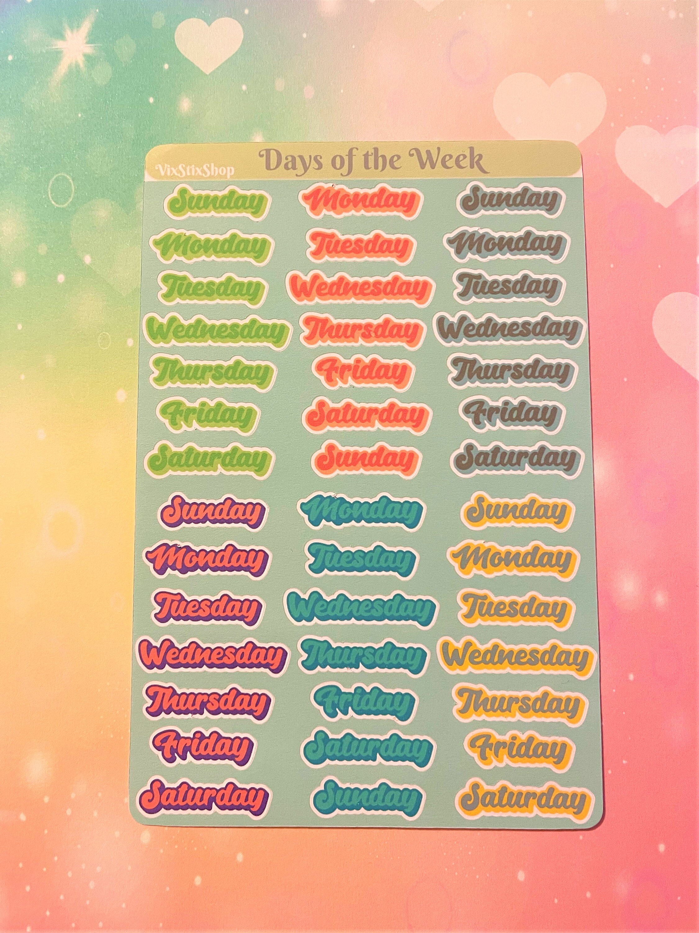 Days of the Week Planner Stickers Weekday Sticker Sheet | Etsy