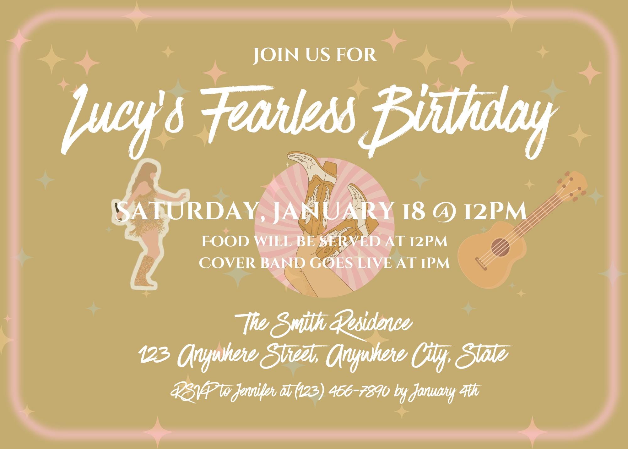 EDITABLE Invitation - Taylor Swift Fearless Themed Invitation, Birthday ...