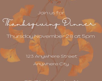 EDITABLE Invitation Thanksgiving Dinner, Autumn, Fall Season, Holiday ...