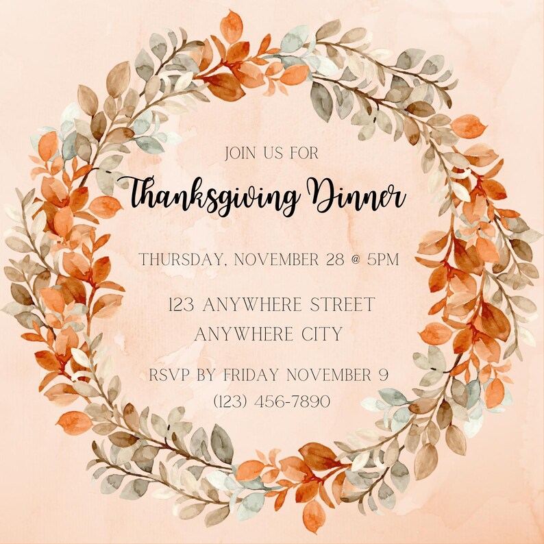 EDITABLE Invitation Thanksgiving Dinner, Autumn, Fall Season, Holiday ...