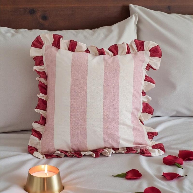 Blue and Pink Ruffle Pillow - Etsy UK