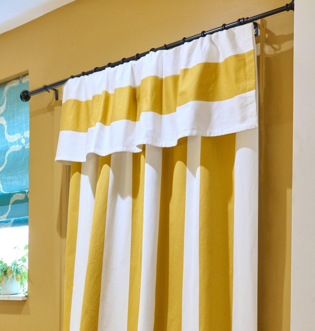 Handmade Ochre Stripe Cotton Curtain - Custom Size Flop Over Panel ...