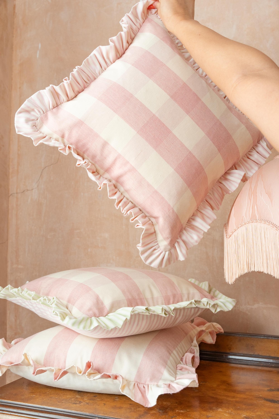 Reversible Pink Check Cushion Cover: Ian Mankin Designer Fabric - Etsy