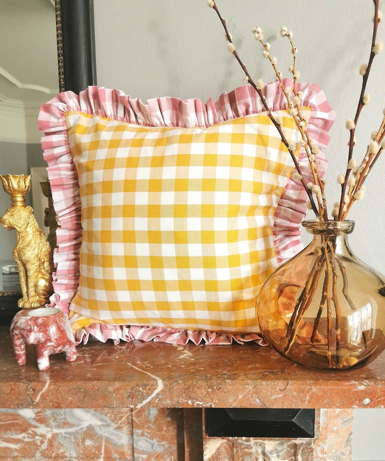 Our Beautiful New Rose and Ochre Gingham Collection of Cushion - Etsy