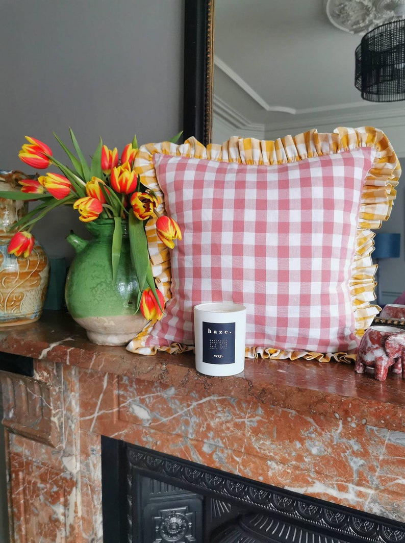 Our Beautiful New Rose and Ochre Gingham Collection of Cushion - Etsy