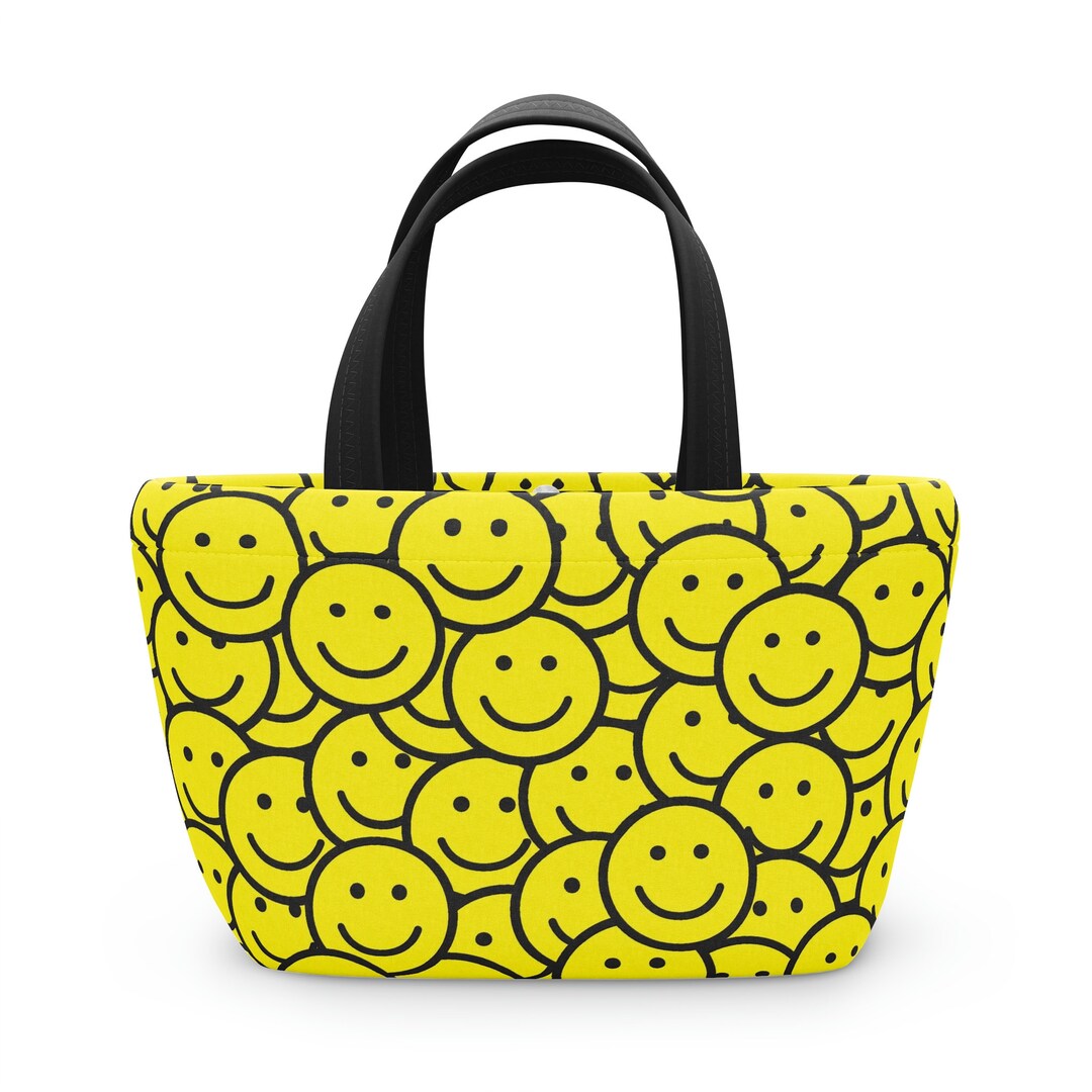 Lunch Bag Groovy Trippy Y2k Yellow Smiley Faces Pattern - Etsy