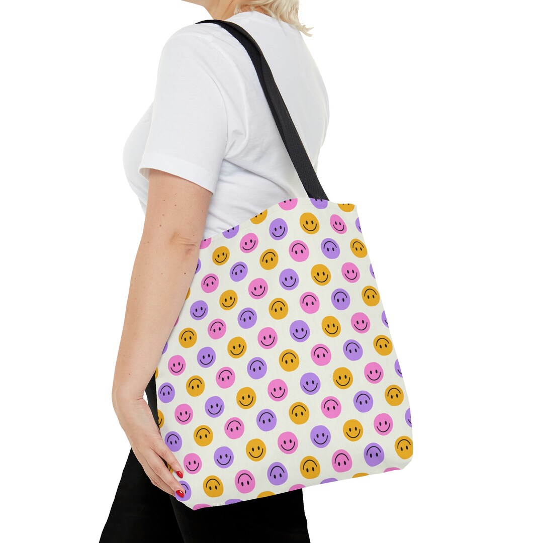 Large Tote Bag - Eco Friendly Shopping Bag - Smiley Faces - Y2k Style ...