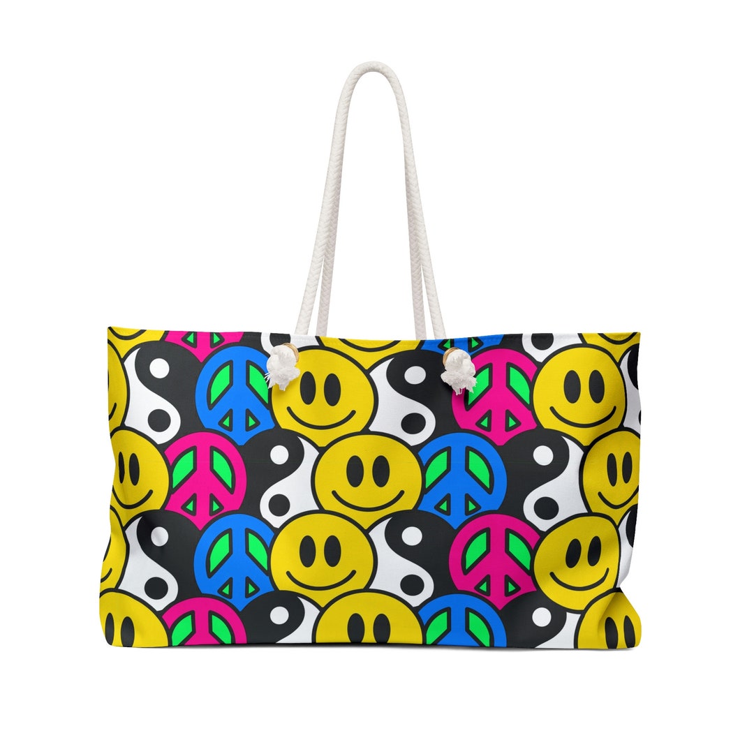 Weekender Bag - Y2k Style - Yin Yang Smiley Face Peace Sign - Shoulder ...