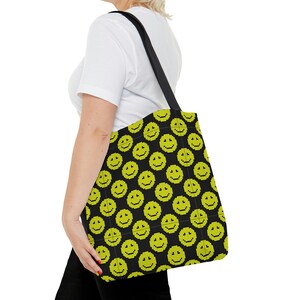 Large Tote Bag - Eco Friendly Shopping Bag - Yellow Smiley Faces - 90s ...