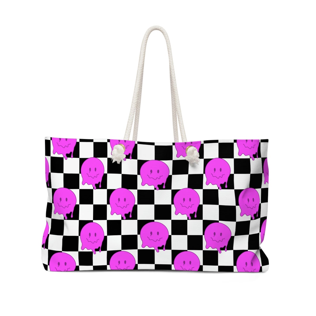 Weekender Bag Trippy Purple Smiley Faces and Checkers Shoulder Bag ...