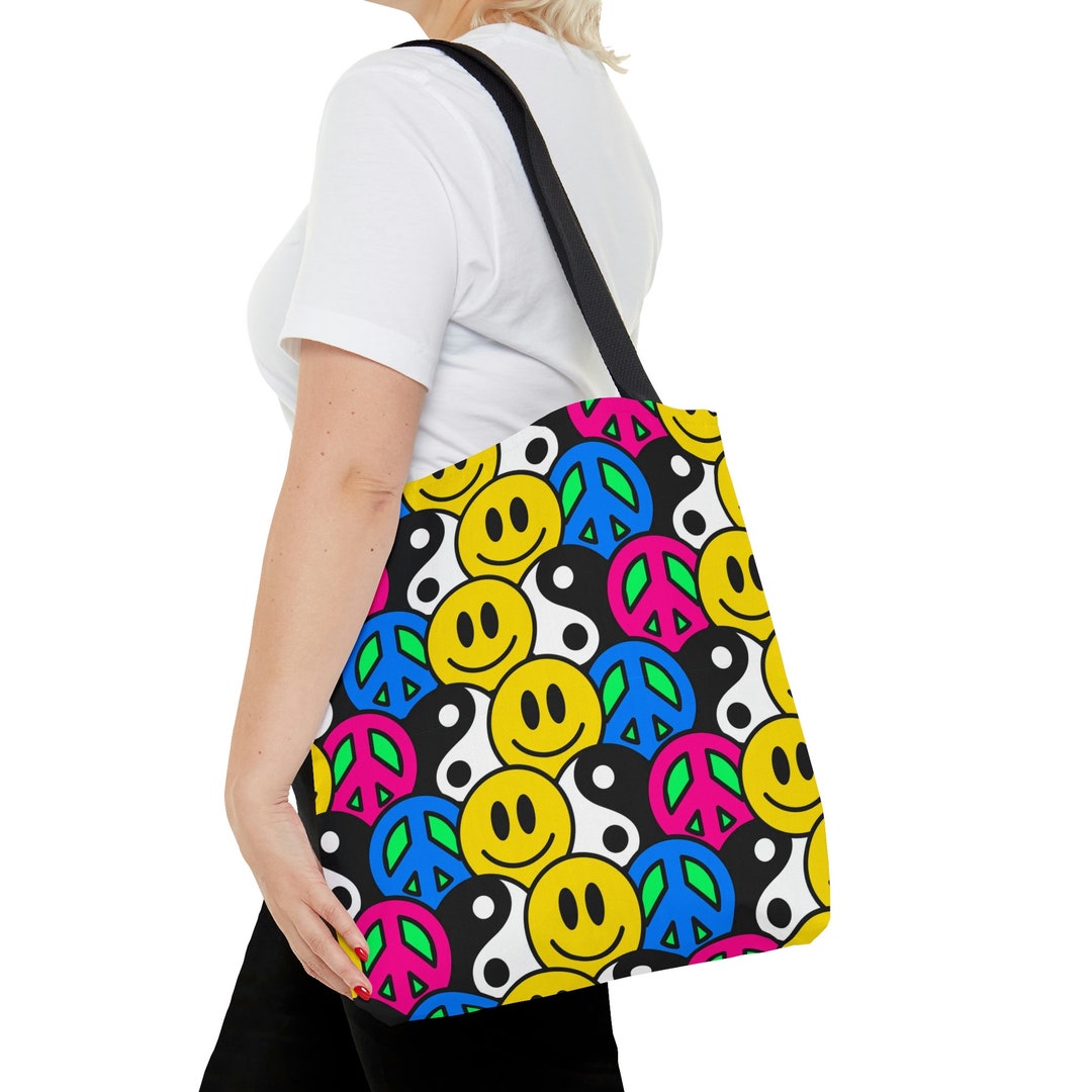 Tote Bag - Eco Friendly Shopping Bag - Y2k Style - Yin Yang Smiley Face ...