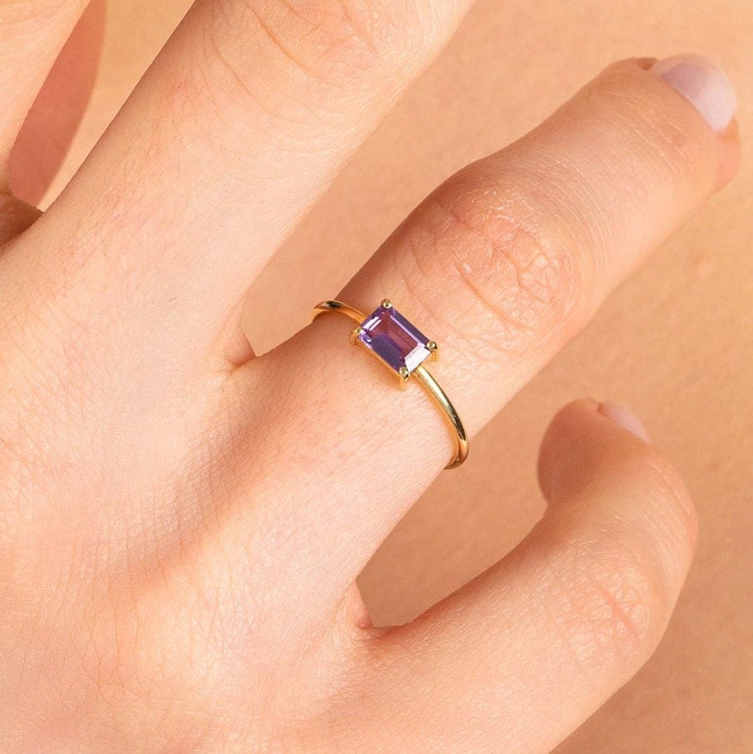 Alexandrite Gold Ring | Baguette Alexandrite Ring | Dainty Alexandrite ...