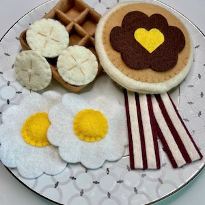 Felt Breakfast Waffles, Pancakes, Eggs and Oatmeal, Pretend Play Felt ...