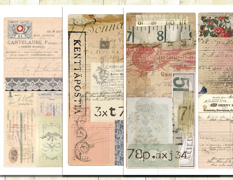 Printable Journal Cards, Ephemera Collage Cards, Vintage, Junk Journal ...
