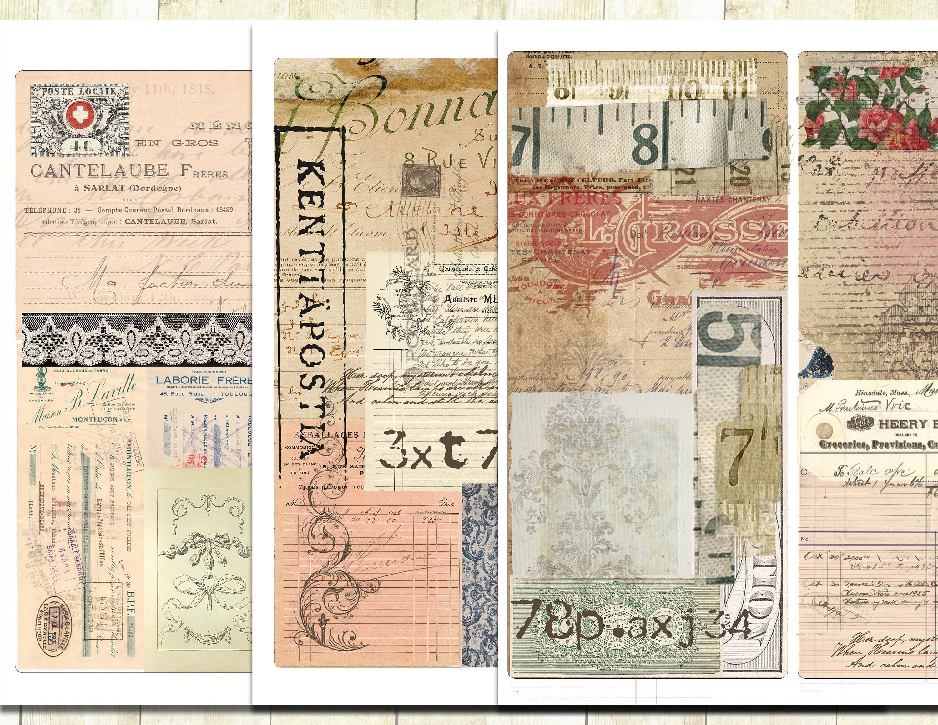 Printable Journal Cards, Ephemera Collage Cards, Vintage, Junk Journal ...